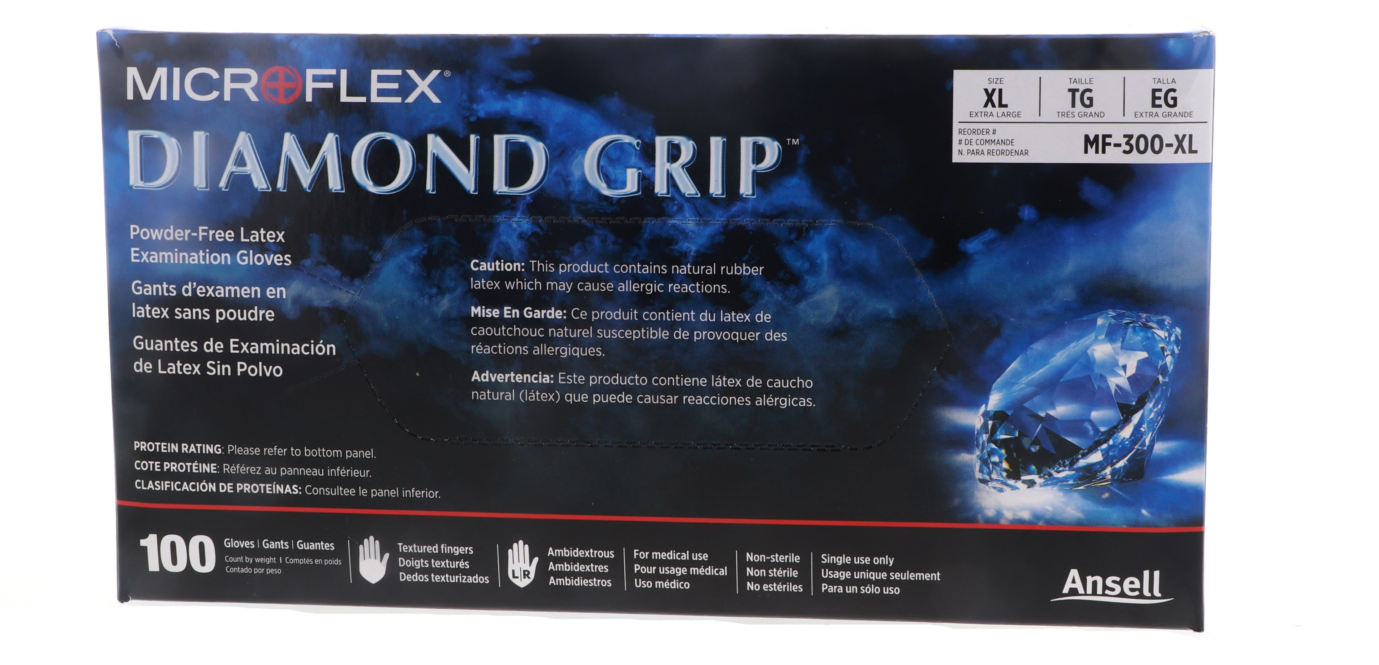Ansell Microflex Diamond Grip MF-300 Disposable Latex Gloves, 7.9mil ...