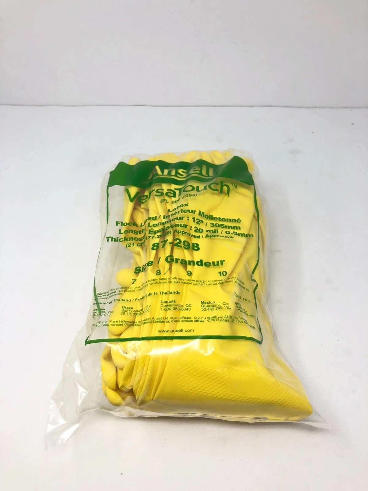 Ansell Versatouch 87-298 Chemical Resistant Latex Gloves Size 8 - 12 ...