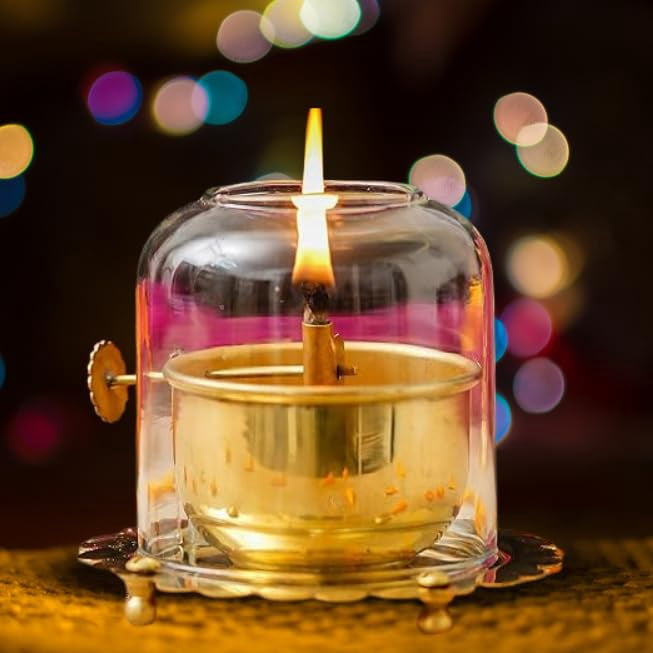 Anshrah Golden Brass Akhand Diya with Adjustable Bati Akhand Joyti Diya ...