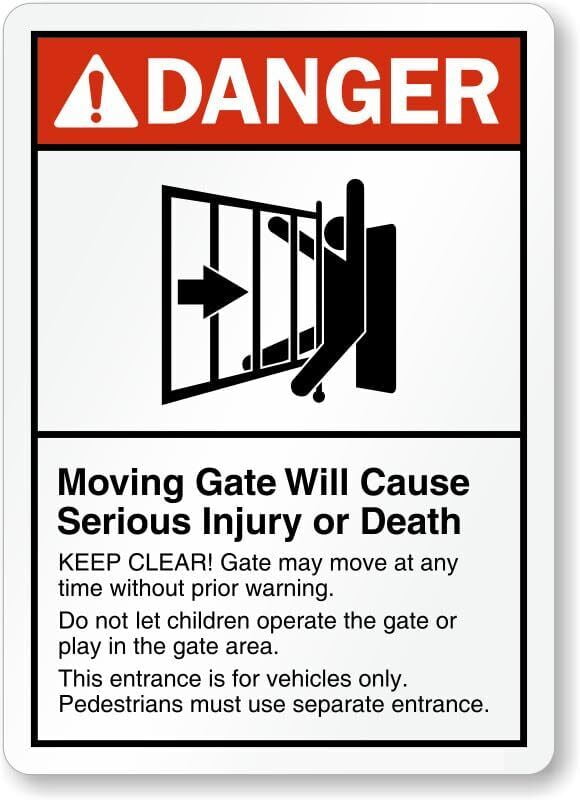 Ansi Danger Moving Gate Weatherproof Metal Aluminum Sign SIZE: 12" x 16 ...