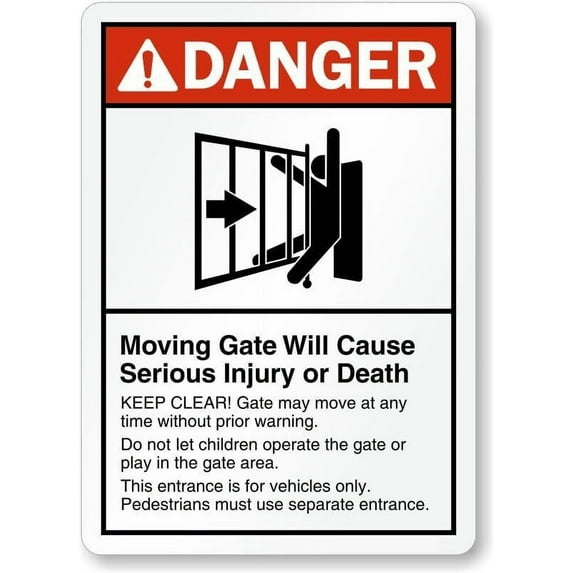 Ansi Danger Moving Gate Weatherproof Metal Sign Size: 12" x 16 ...