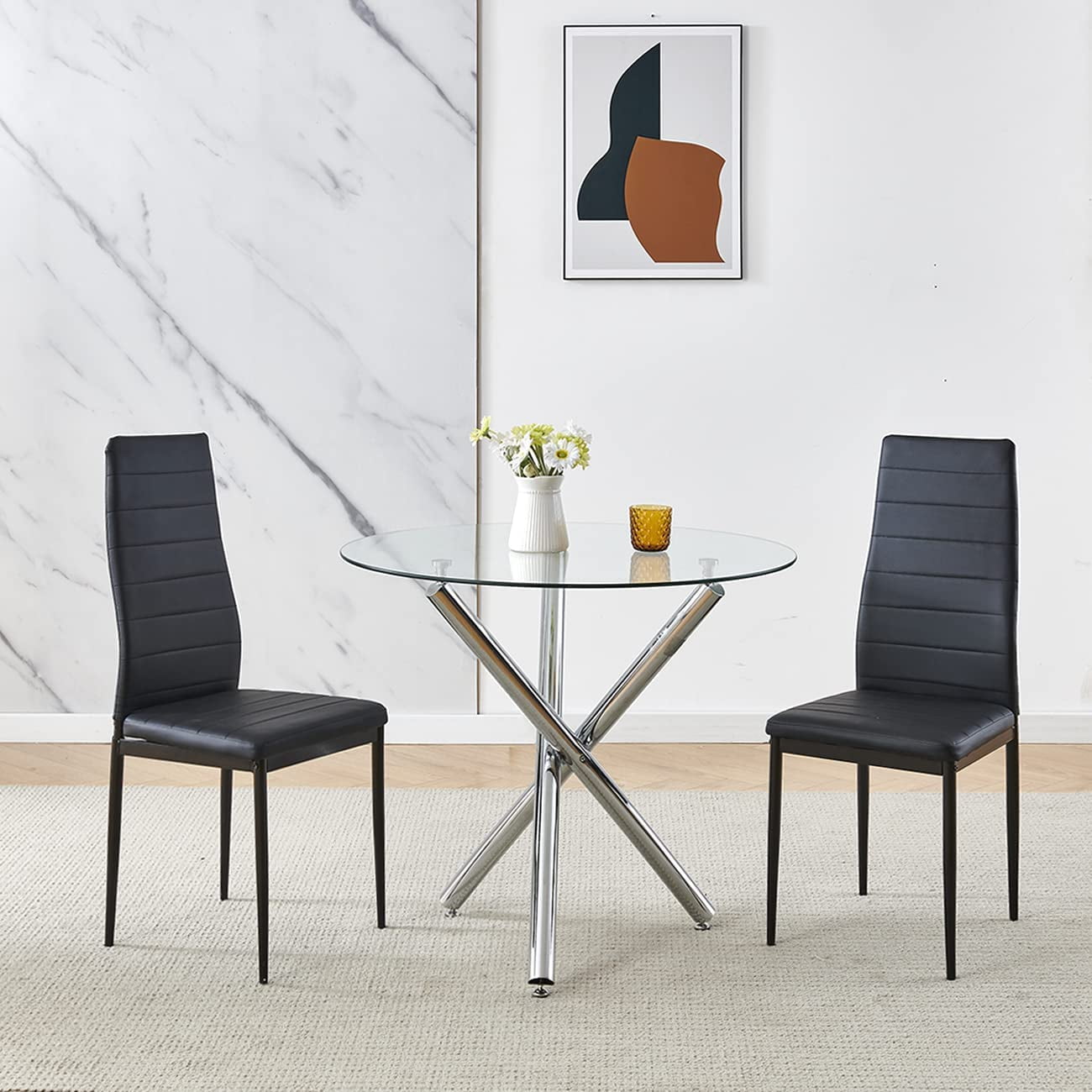 Ansley&HosHo Modern Dining and Chair Set 35.4" Round Glass Dining with ...