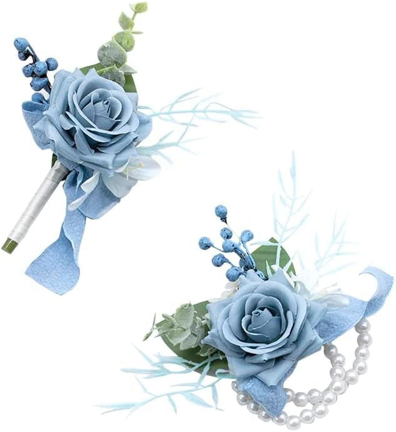 Ansofi Champagne Corsage and Boutonniere Set, Prom Artificial Flower ...