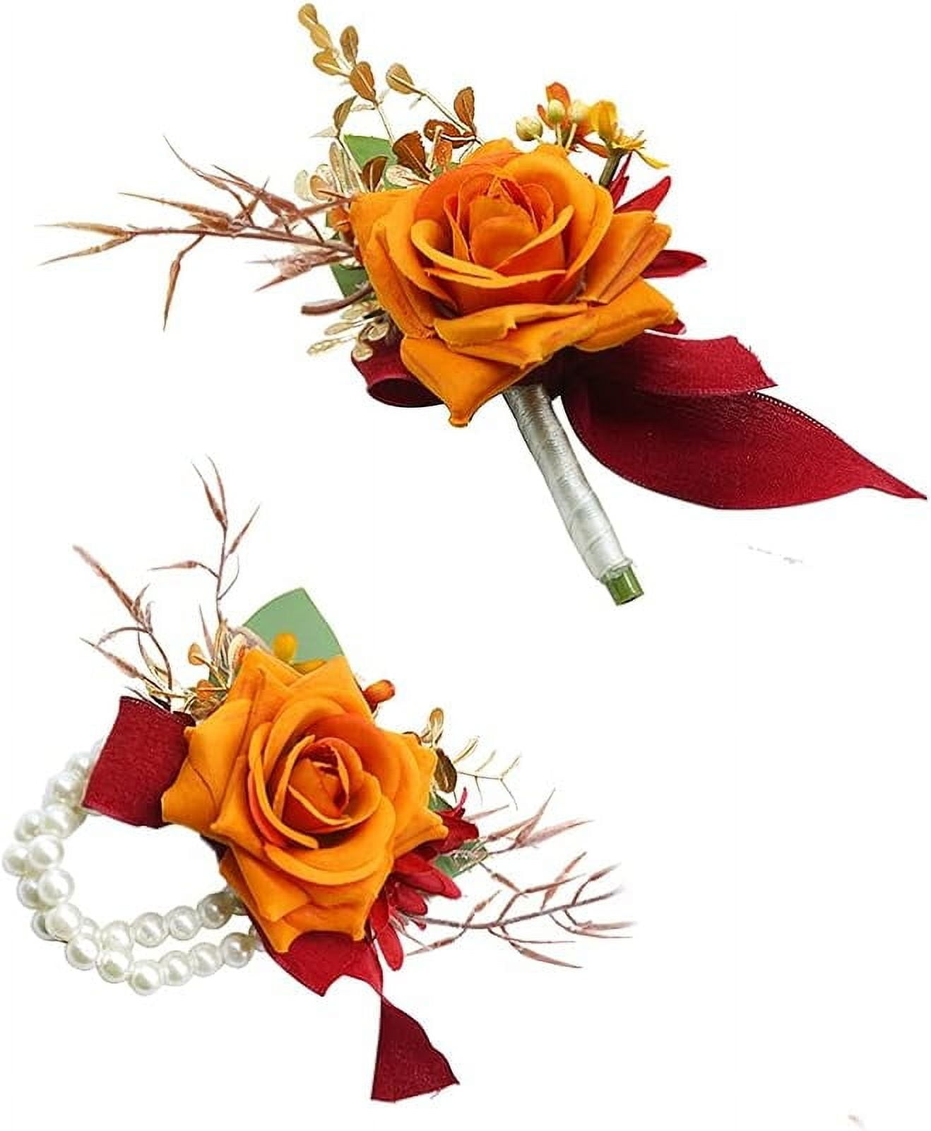 Ansofi Champagne Corsage and Boutonniere Set, Prom Artificial Flower ...