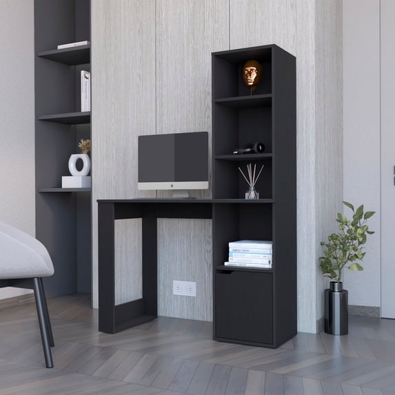 Anson Computer Desk with 4-Tier Bookcase and 1-Door Cabinet - Walmart.com
