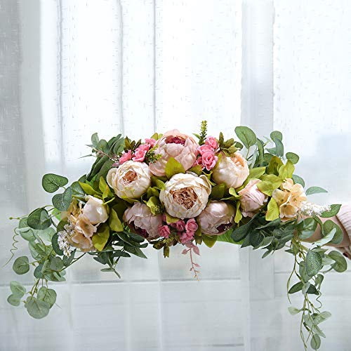 Ansuma Artificial Peony Flower Swag, 30 Inch Decorative Front Door ...
