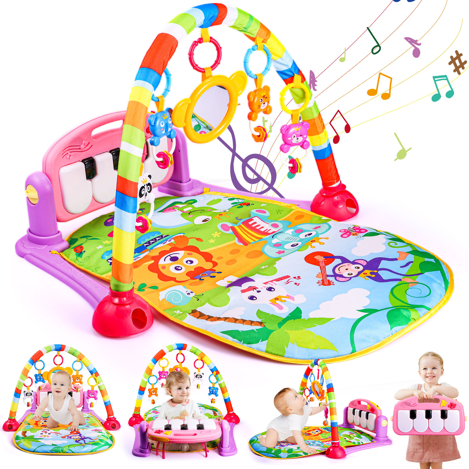 Gymax Baby Gym Play Mat 3 in 1 Fitness Music and Lights Fun Piano ...