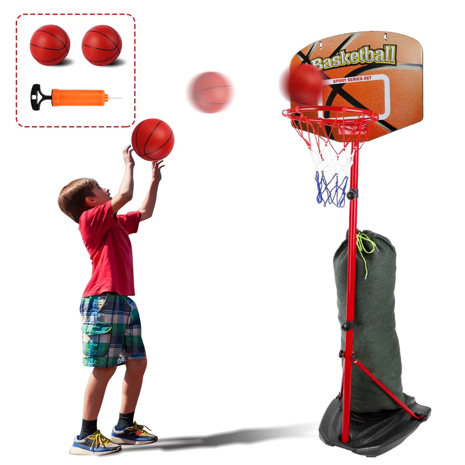Ant Class Kids Basketball Set, Adjustable 2.8-6.2 Ft, Indoor Outdoor ...