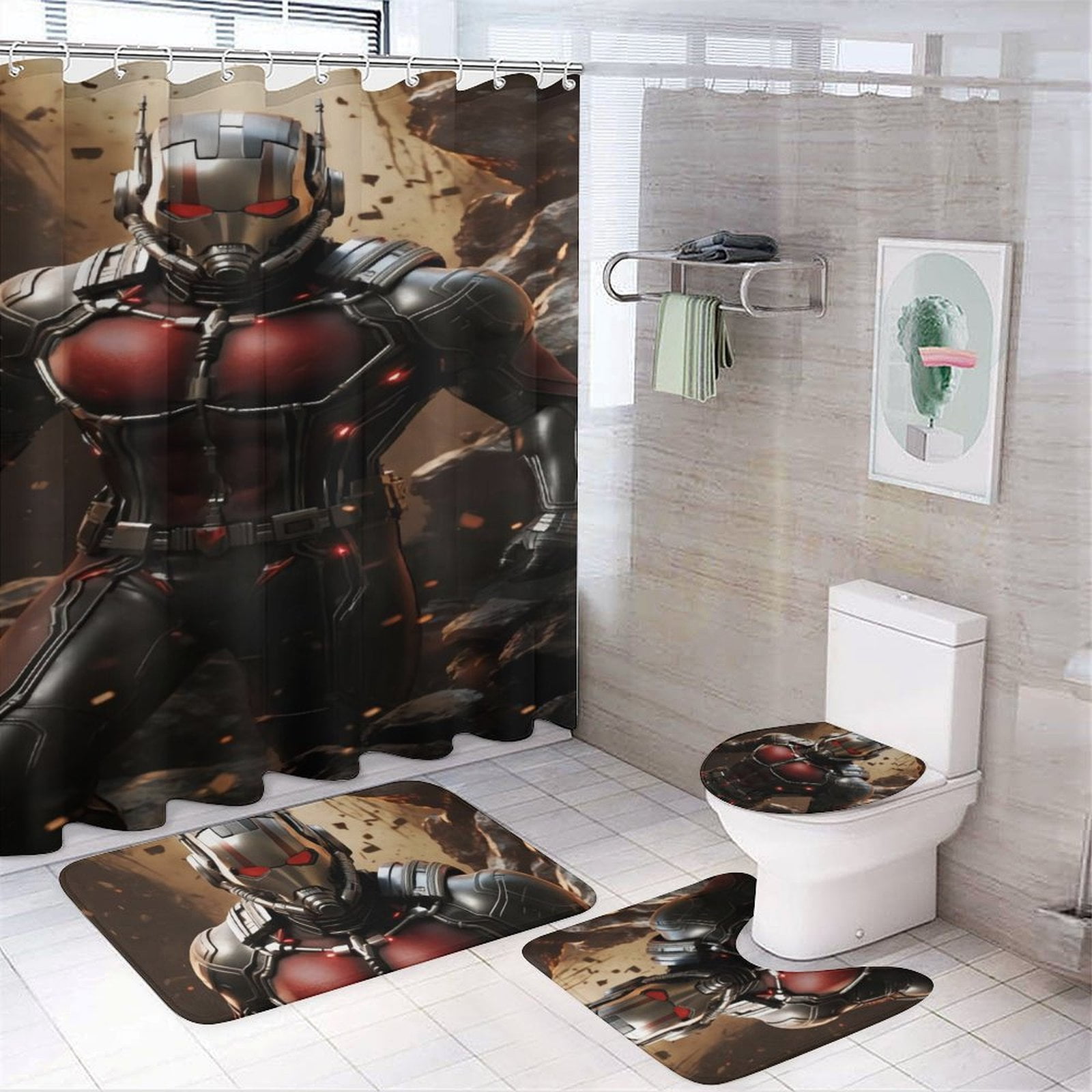 Ant-Man 4PCS Shower Curtain Set with Non Slip Rugs, Toilet Lid Cover ...