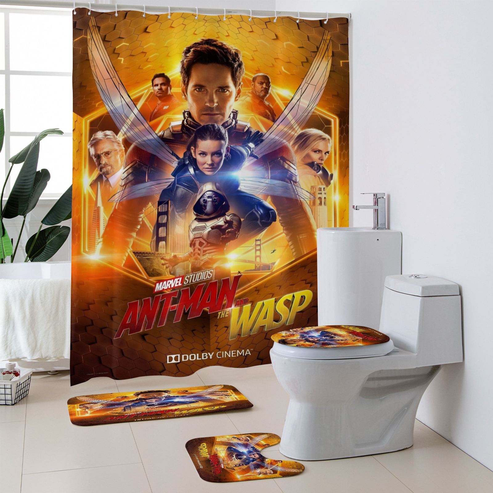 Ant-Man and the Wasp Polyester Bath 4-Piece—Shower curtain, toilet mat ...