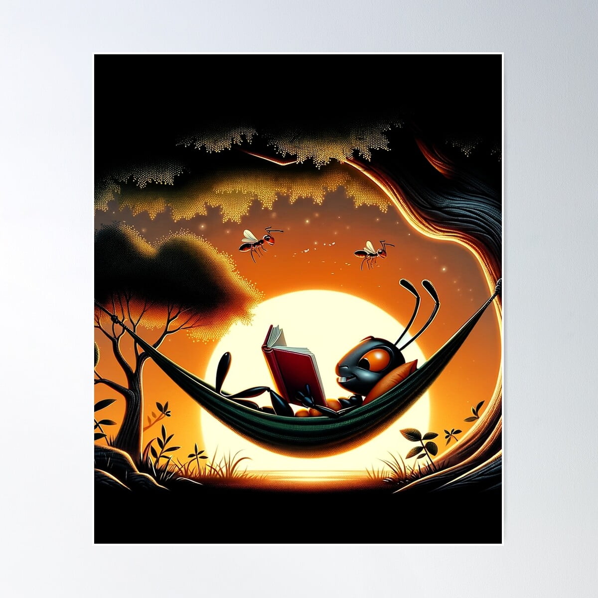 Ant Reading Book Poster Wall Art, Modern Wall Decor For Living Room ...