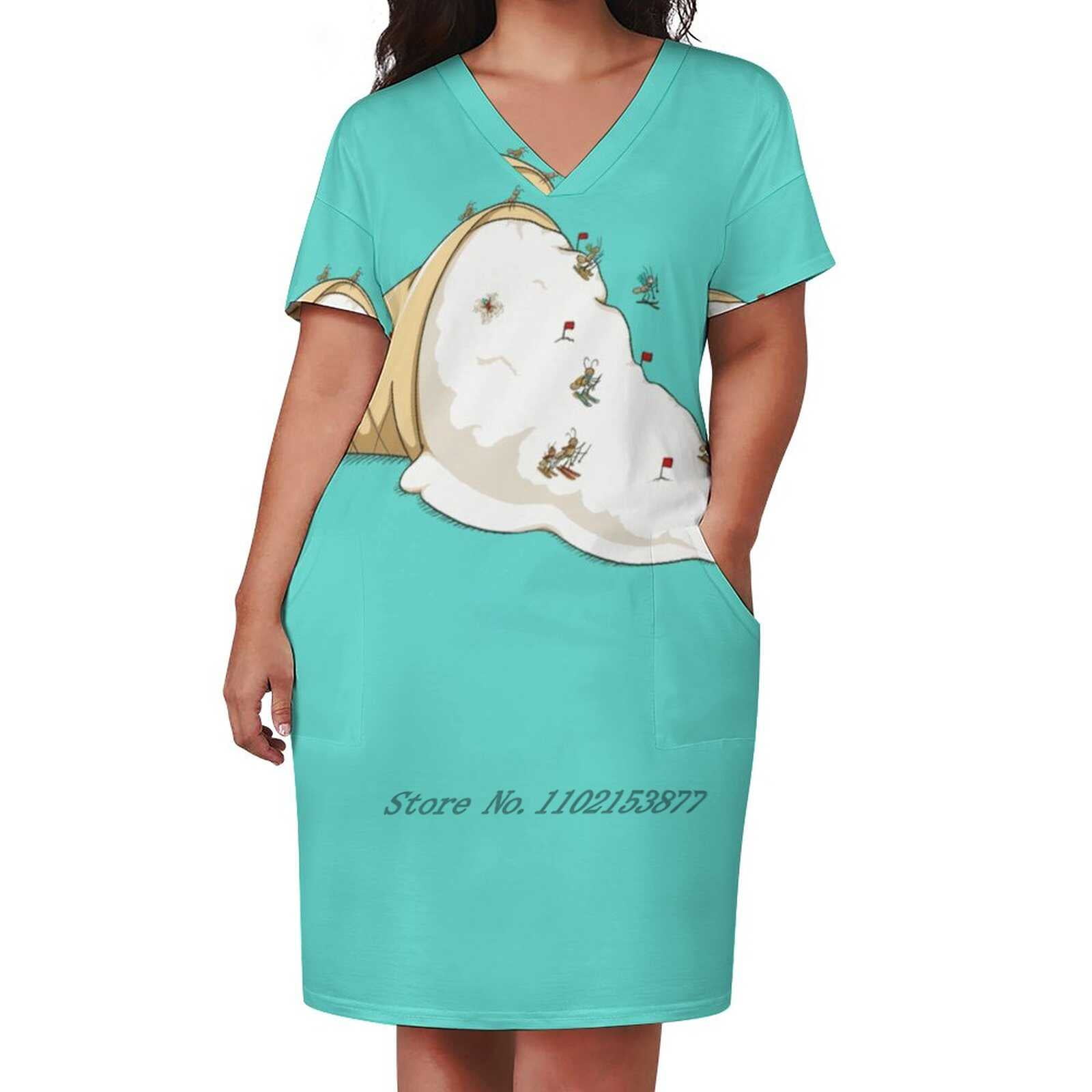 Ant Ski Loose Pocket Dress Women Casual V Neck Dress Printed Dress Ant ...