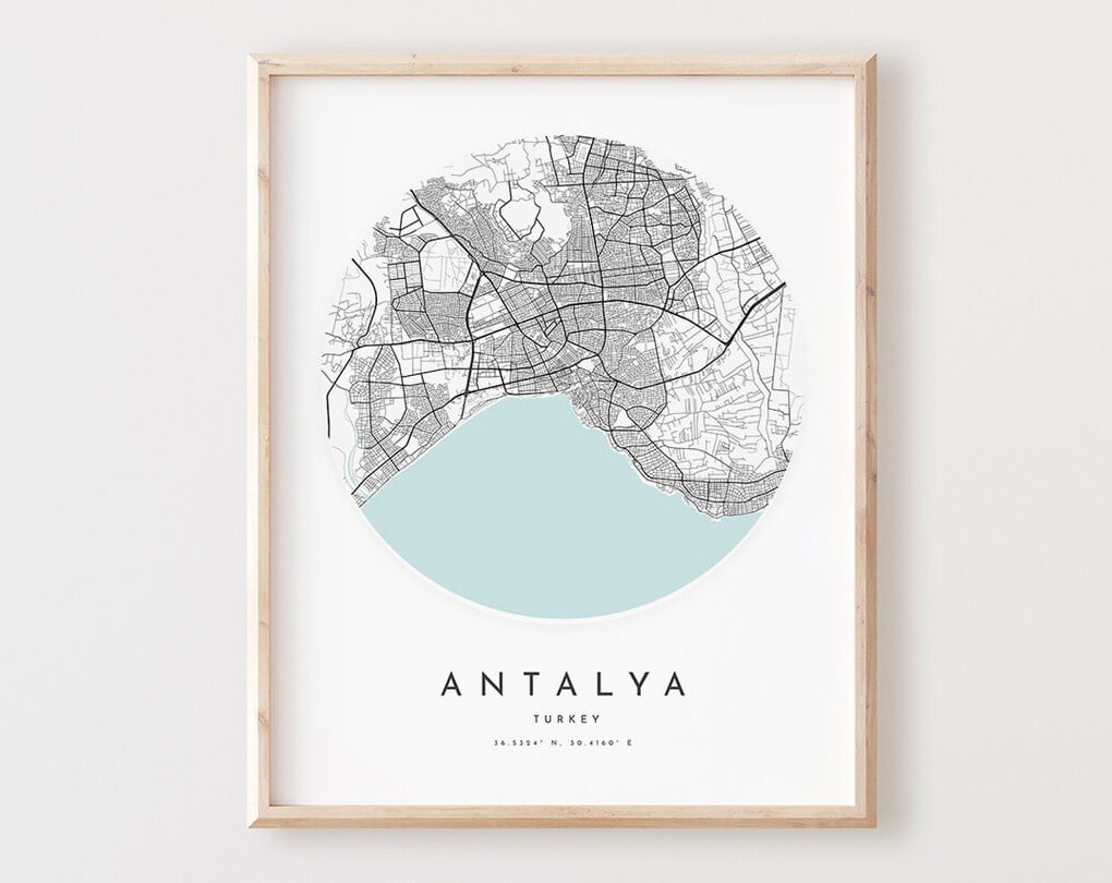 Antalya Map Print, Antalya Map Poster City Wall Art, Antalya Road Map ...