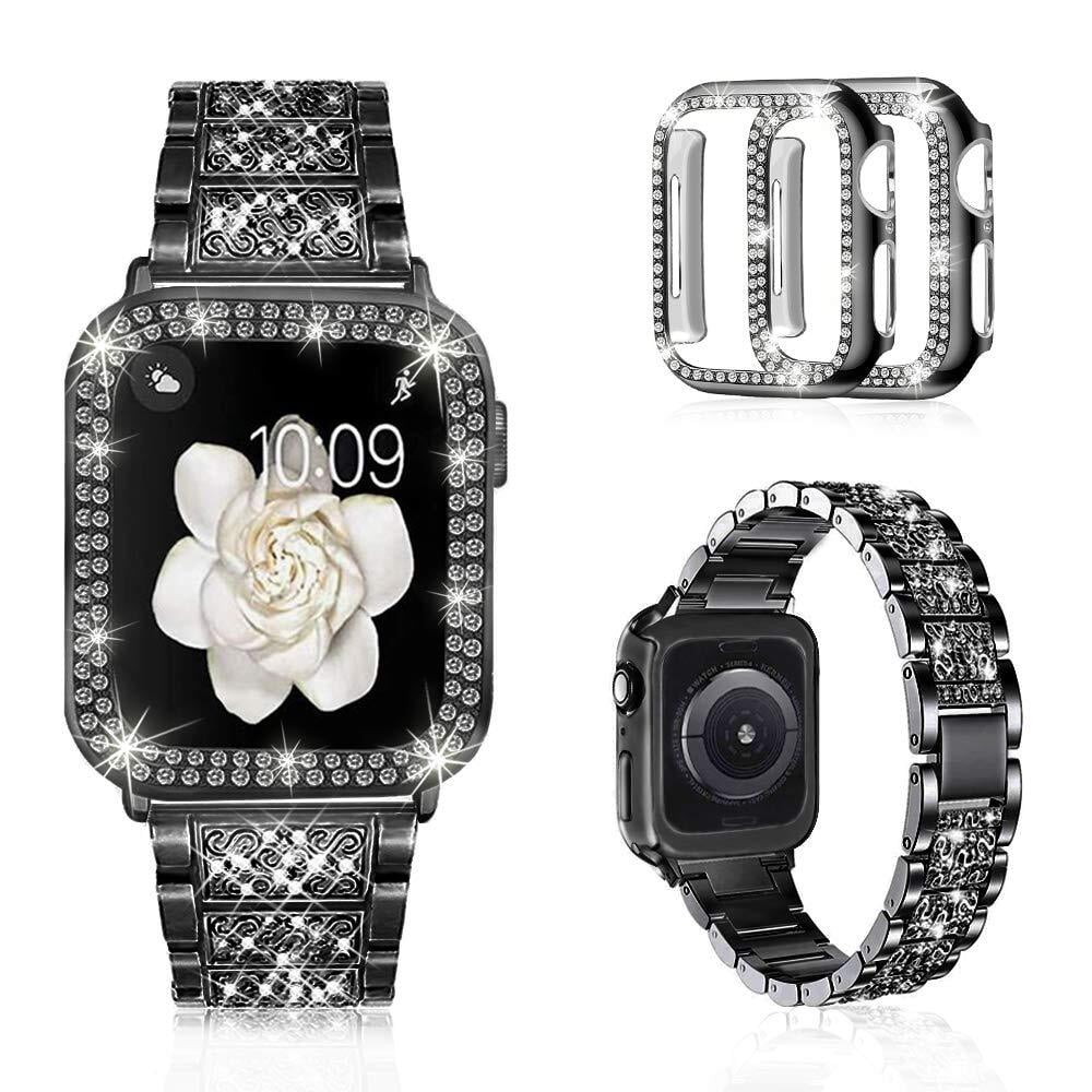 Antank Apple Watch Band 44mm, Metal Wristband Strap with 2 Bling PC ...