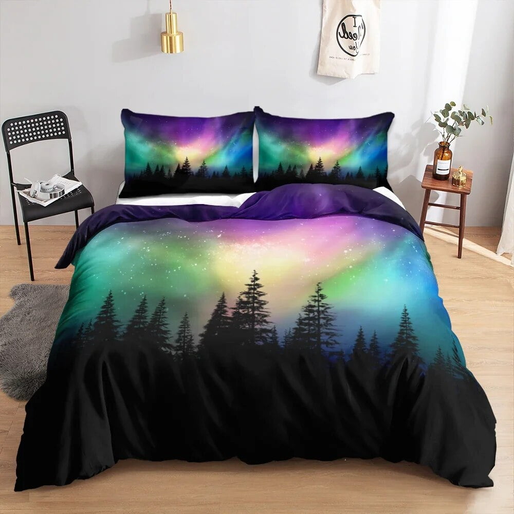 Antarctic Aurora King Duvet Cover Colorful Sky Polar Lights Bedding Set ...