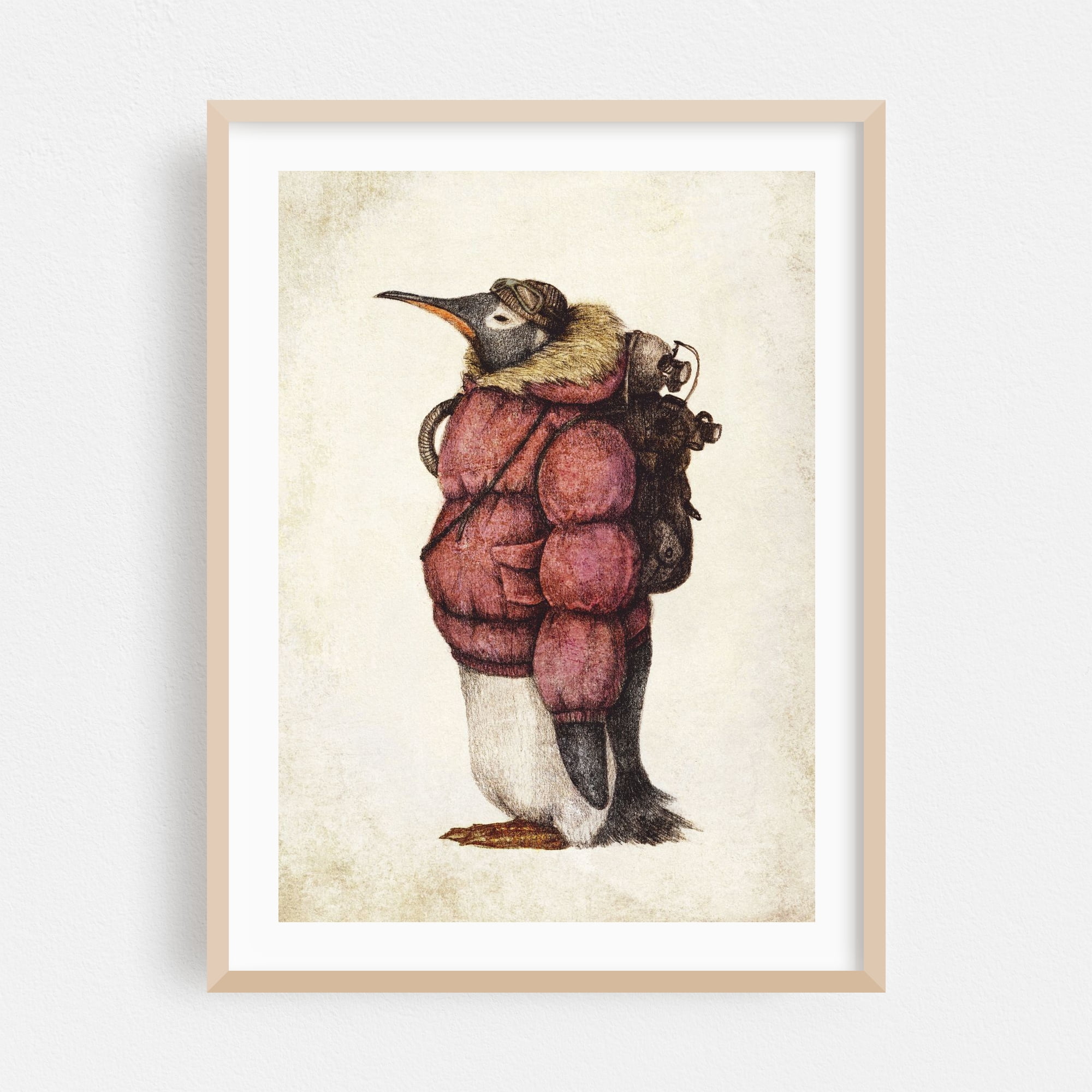 Antarctic Explorer - Drawing Bird Fashion Humor Winter Modern Art ...