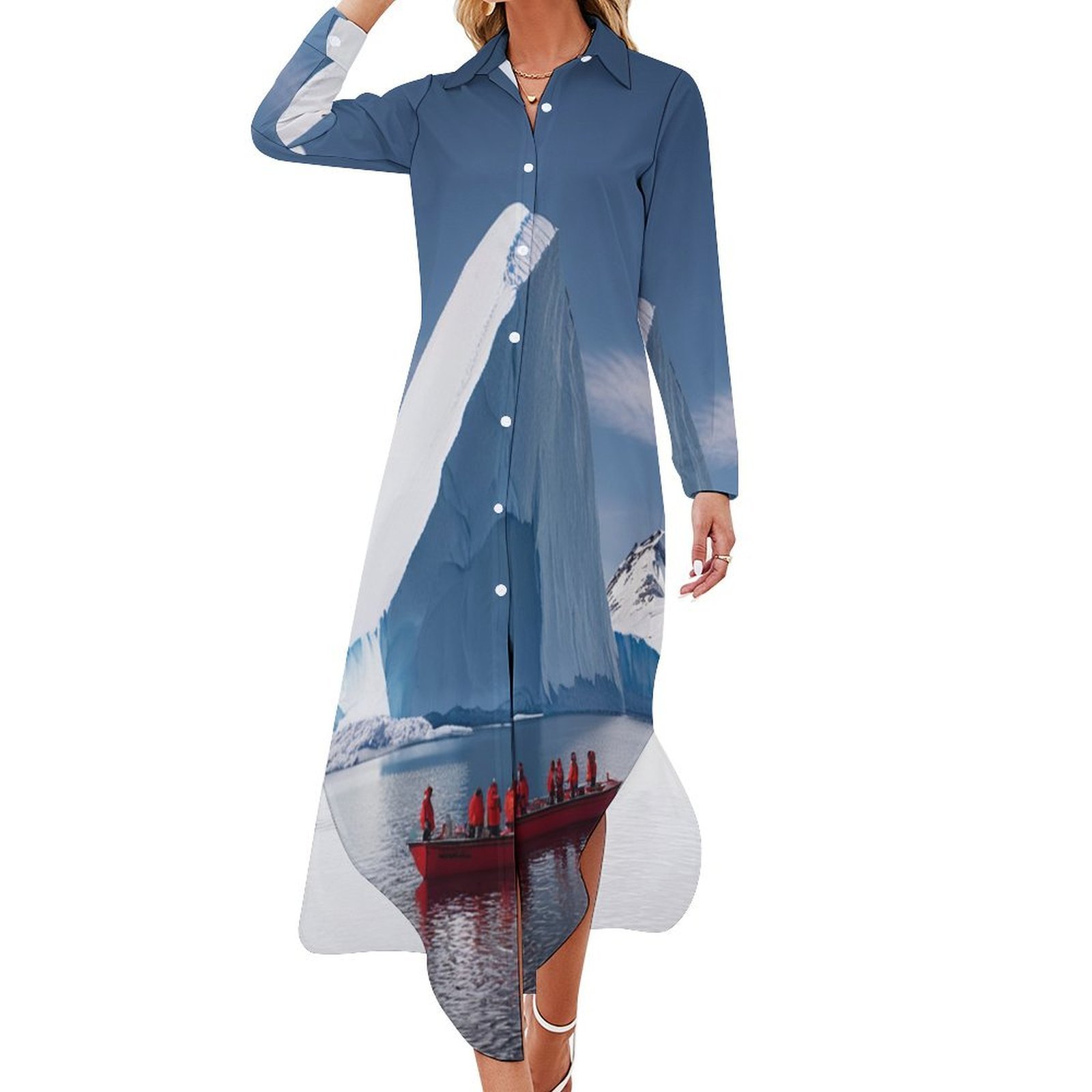 Antarctic Iceberg Adventure Shirt Dress Long Sleeve Street Fashion V ...