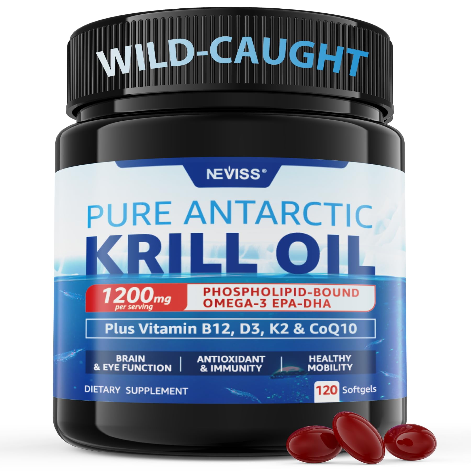 Antarctic Krill Oil 1200 mg Omega 3 Supplement, Omega 3 Krill Oil Softgels w/EPA, DHA ...