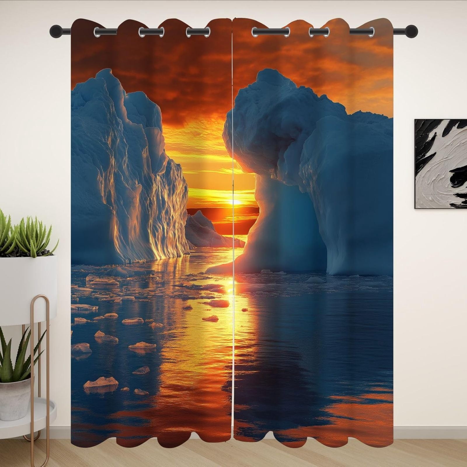 Antarctica Glacier Blackout Curtains For Bedroom, Sunrise Snow Mountain ...