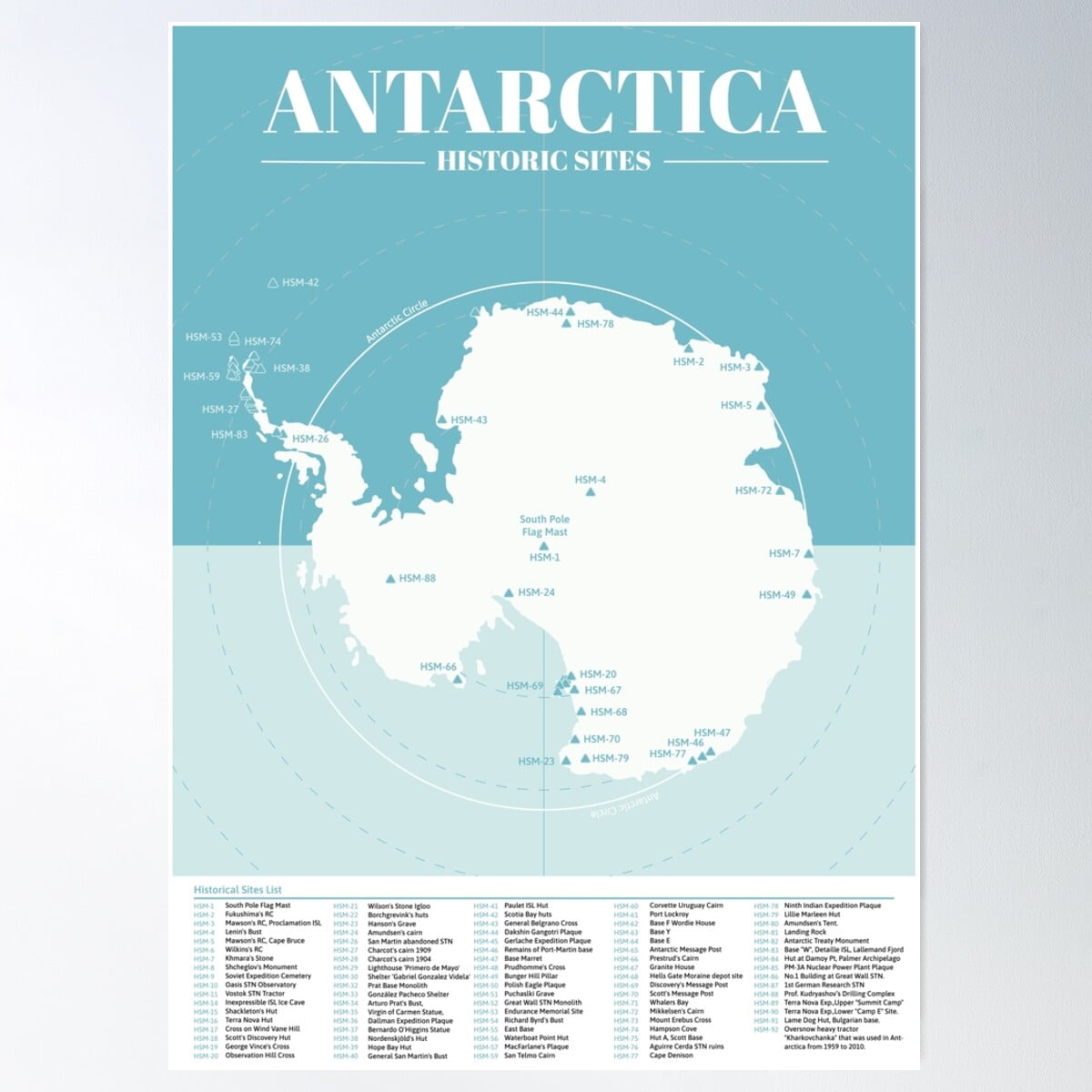 Antarctica Historic Site Map Poster Poster Wall Art, Modern Wall Decor ...