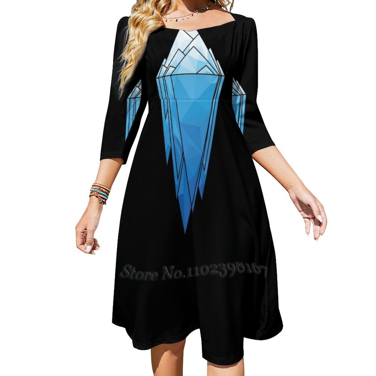 Antarctica Square Neck Dress New Plus Size Elegant Women Waist Tight ...