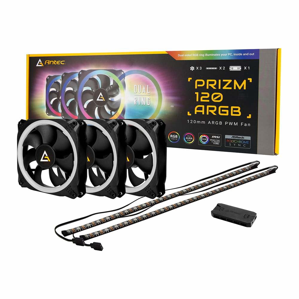 Antec PRIZM 120 ARGB 3+2+C 120mm Case Fan w/ Fan Controller & ARGB LED ...