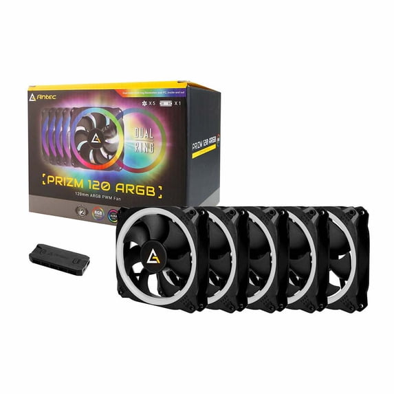 Antec Prizm 120 ARGB 5+C 120mm Case Fan w/Fan Controller (5 in 1 Pack ...