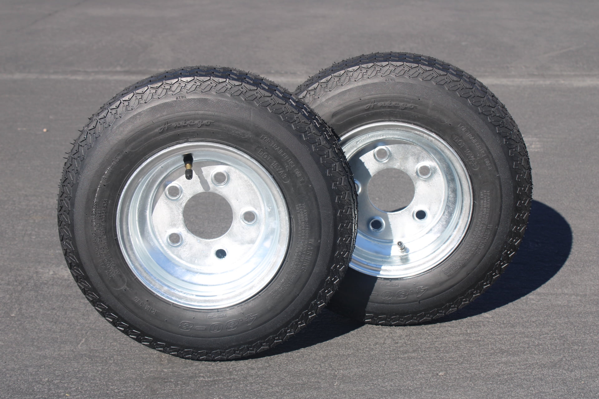 Antego Trailer Tire and Rim 2-Pack, 480-8 Load C, 5 Lug Galvanized ...
