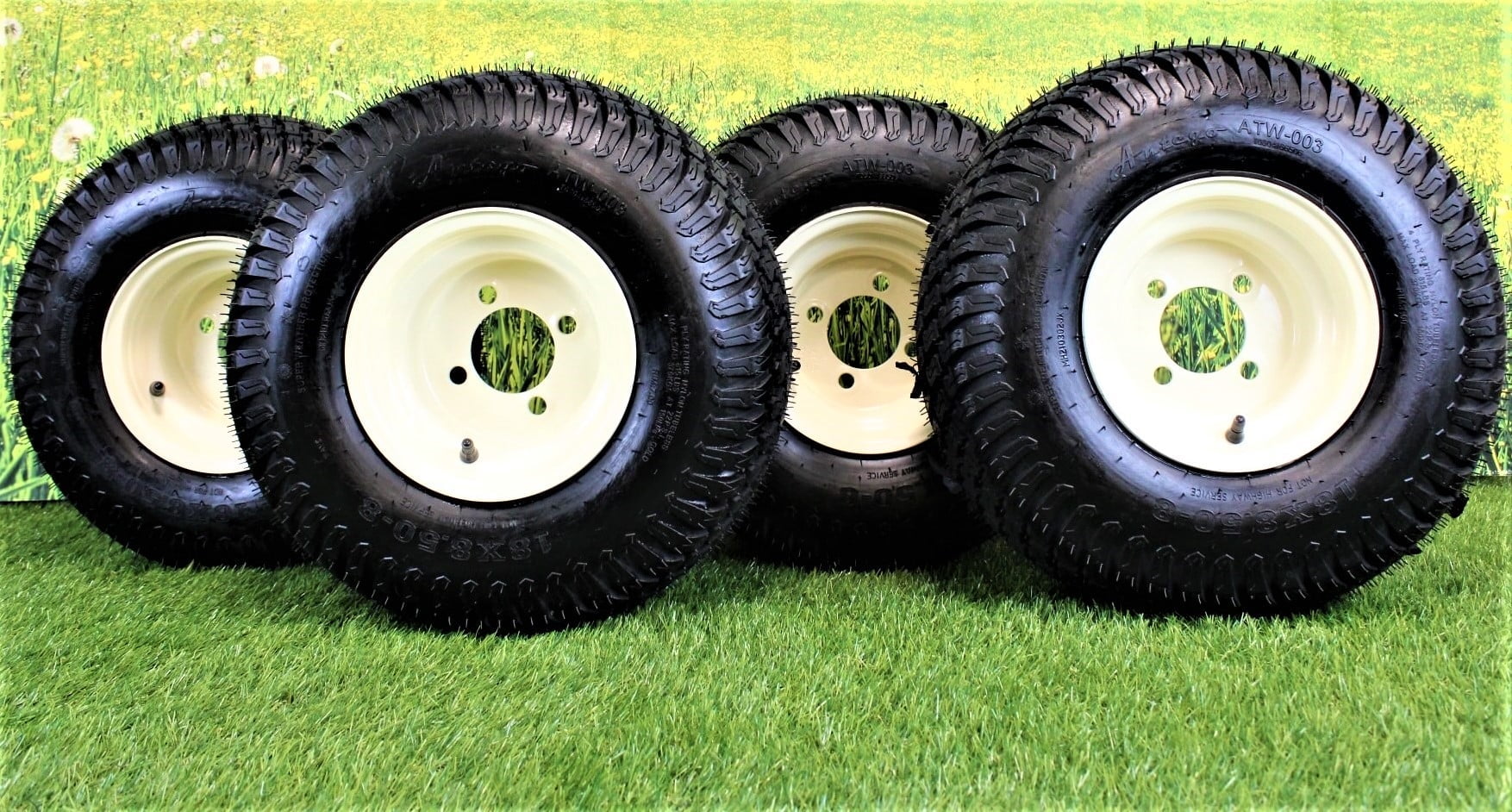 Antego Tire & Wheel Set of 4 - 8" Tan/Beige Steel Golf Cart Rims with ...