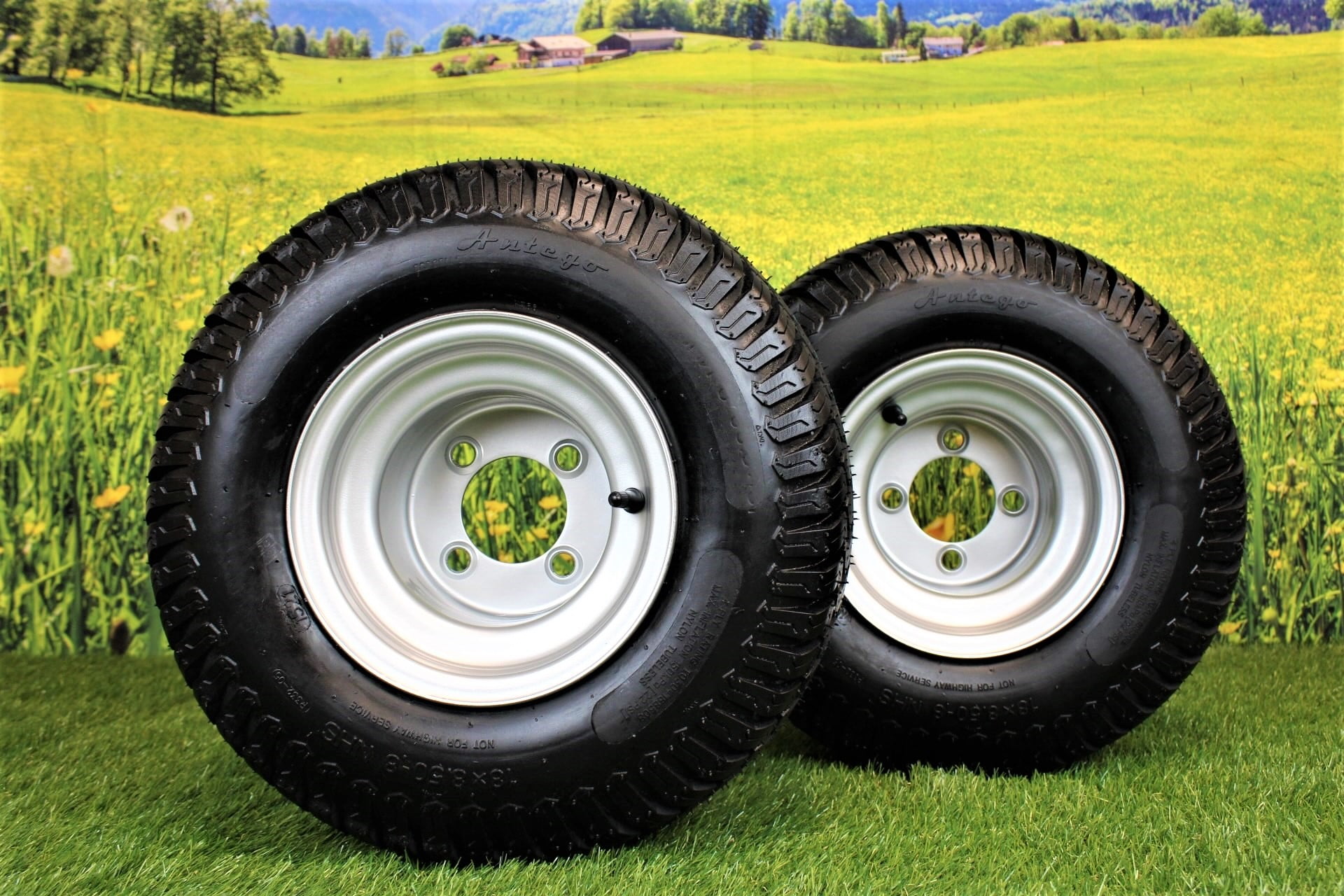 Antego Tire and Wheel (Set of 2) 18x8.50-8 with 8x7 Hustler Chrome ...
