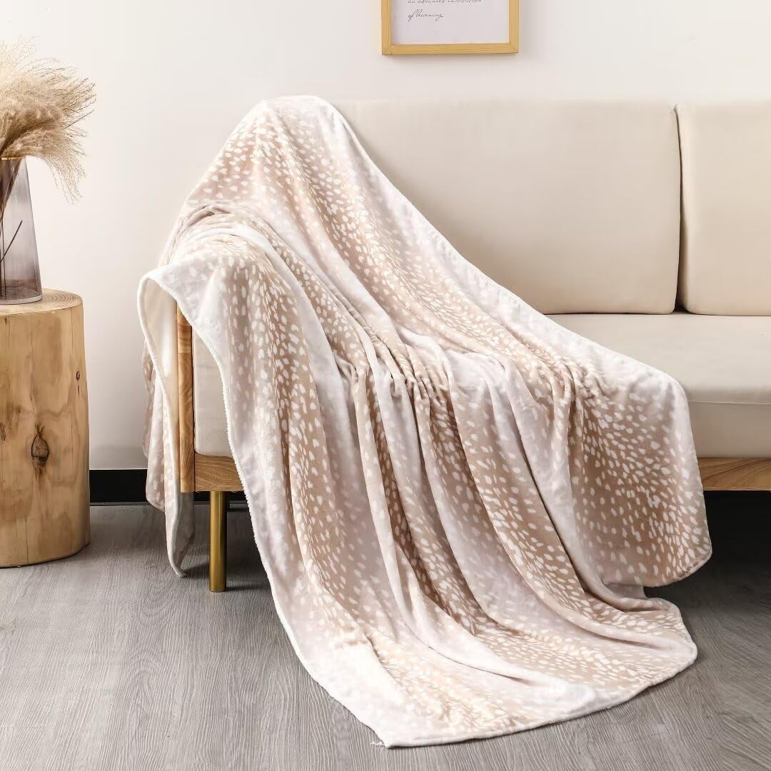 Antelope Deer Throw Blanket,Super Soft Flannel Cozy Faux Fawn Animal Striped Print Fluffy Thick ...
