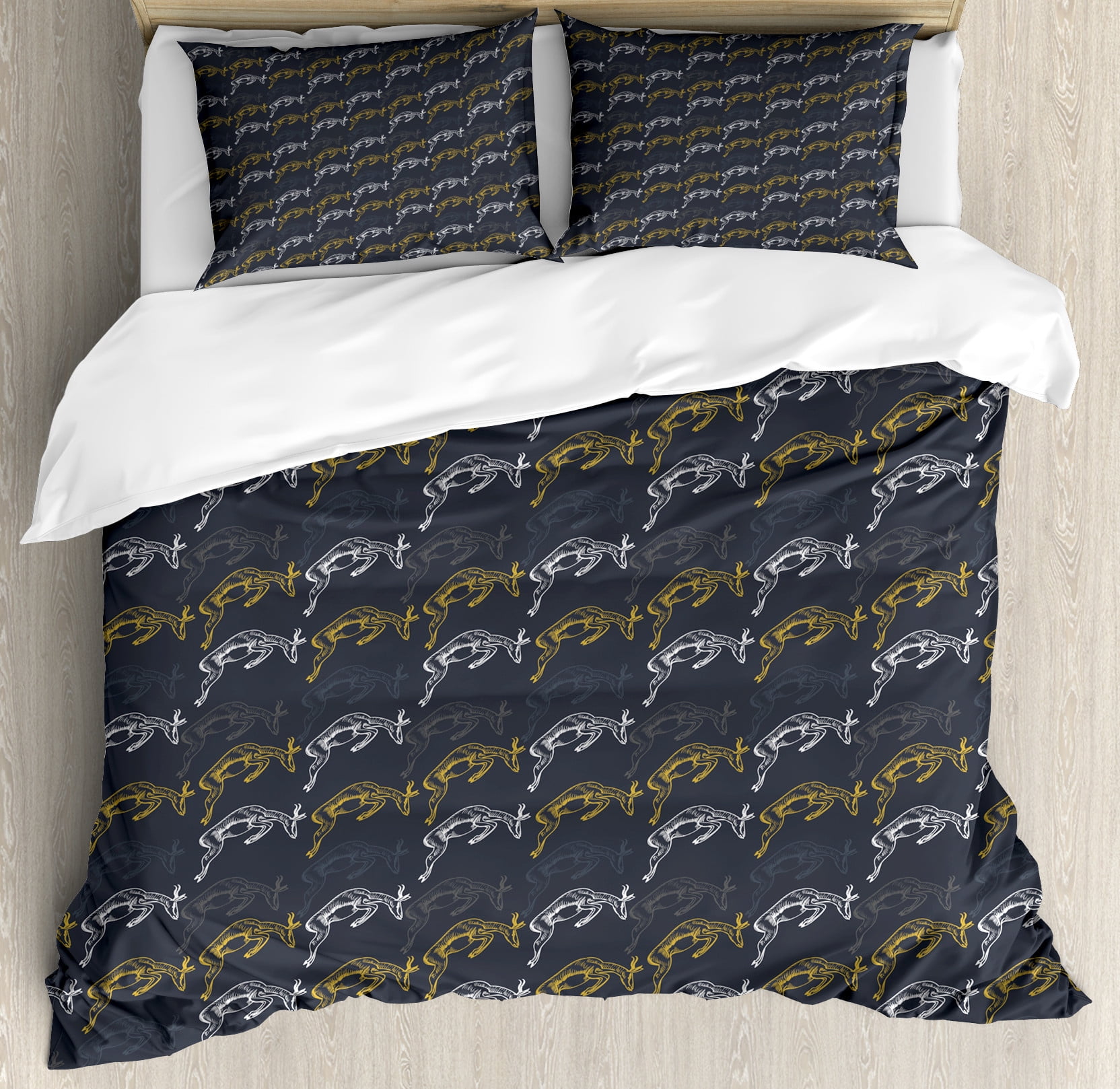 Antelope Duvet Cover Set, Outline Drawings Pattern of Jumping Animal ...