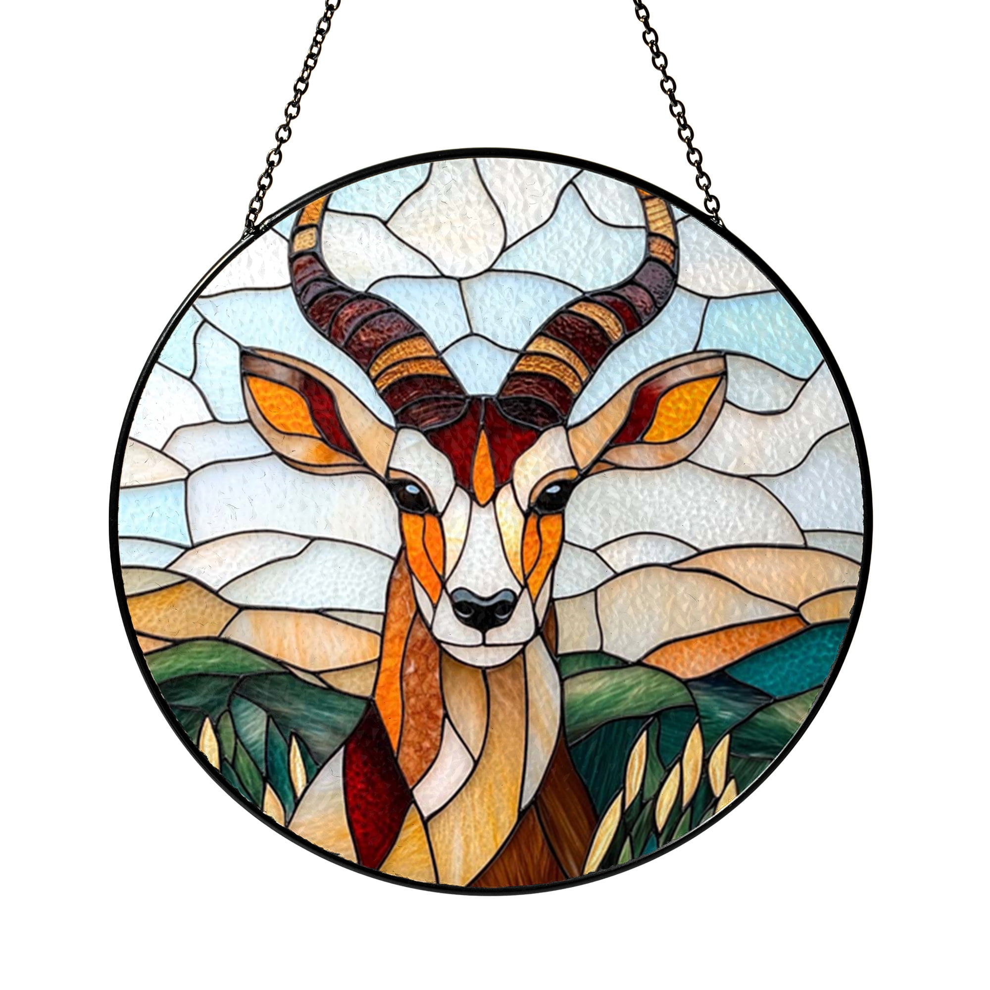 Antelope Glass Window Decor, Savannah Inspired Suncatcher Hanging Art ...