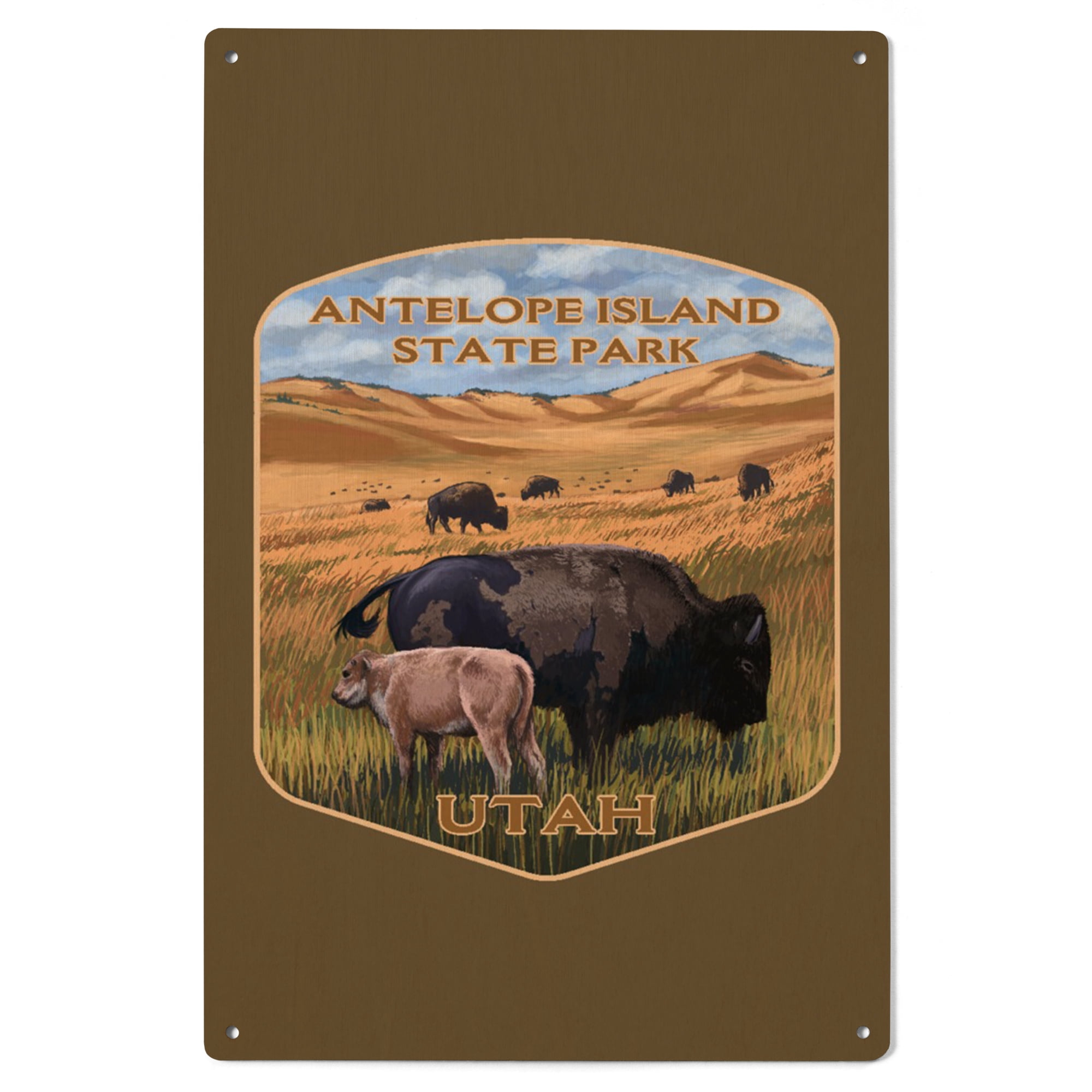 Antelope Island State Park, Utah, Bison and Calf Grazing, Contour Birch ...