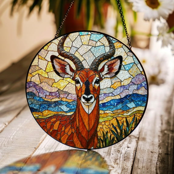 Antelope Nature Scene Stained Glass Style Suncatcher, Wildlife Lover ...