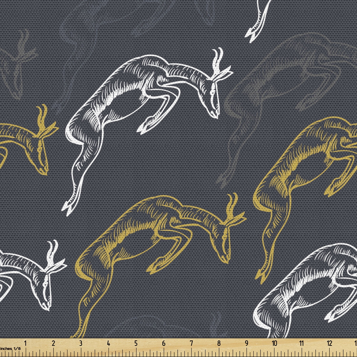Ambesonne Antelope Fabric by the Yard Upholstery, Modern Jumping Pose ...