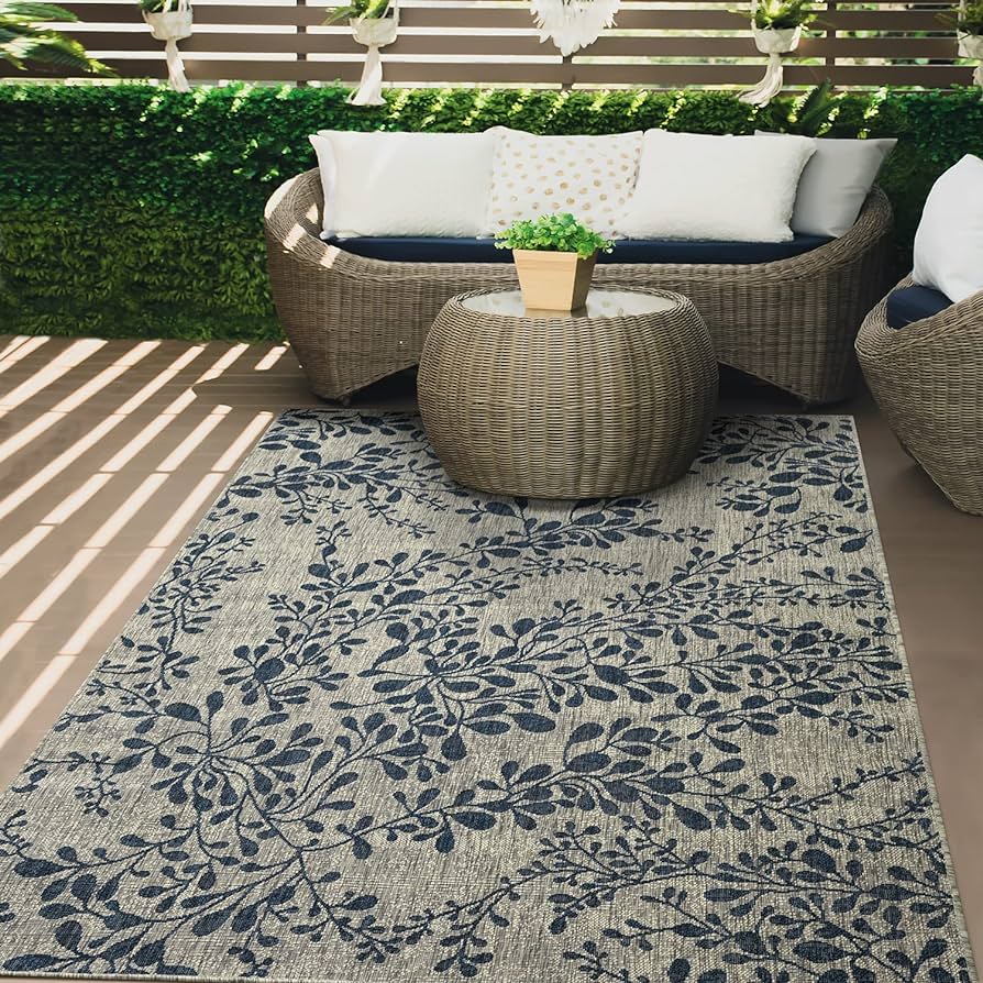 Antep Rugs Patio 6x9 Outdoor/Indoor Floral Area Rug (Blue, 6'7" x 9 ...