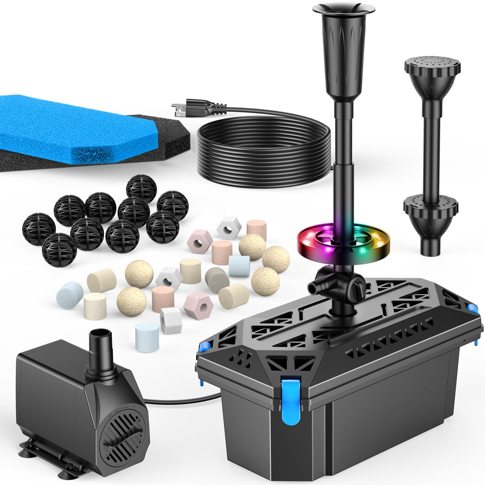 Antfraer Pond with LED Lights, RGB Pond with 660GPH Pump Fountain Kit ...