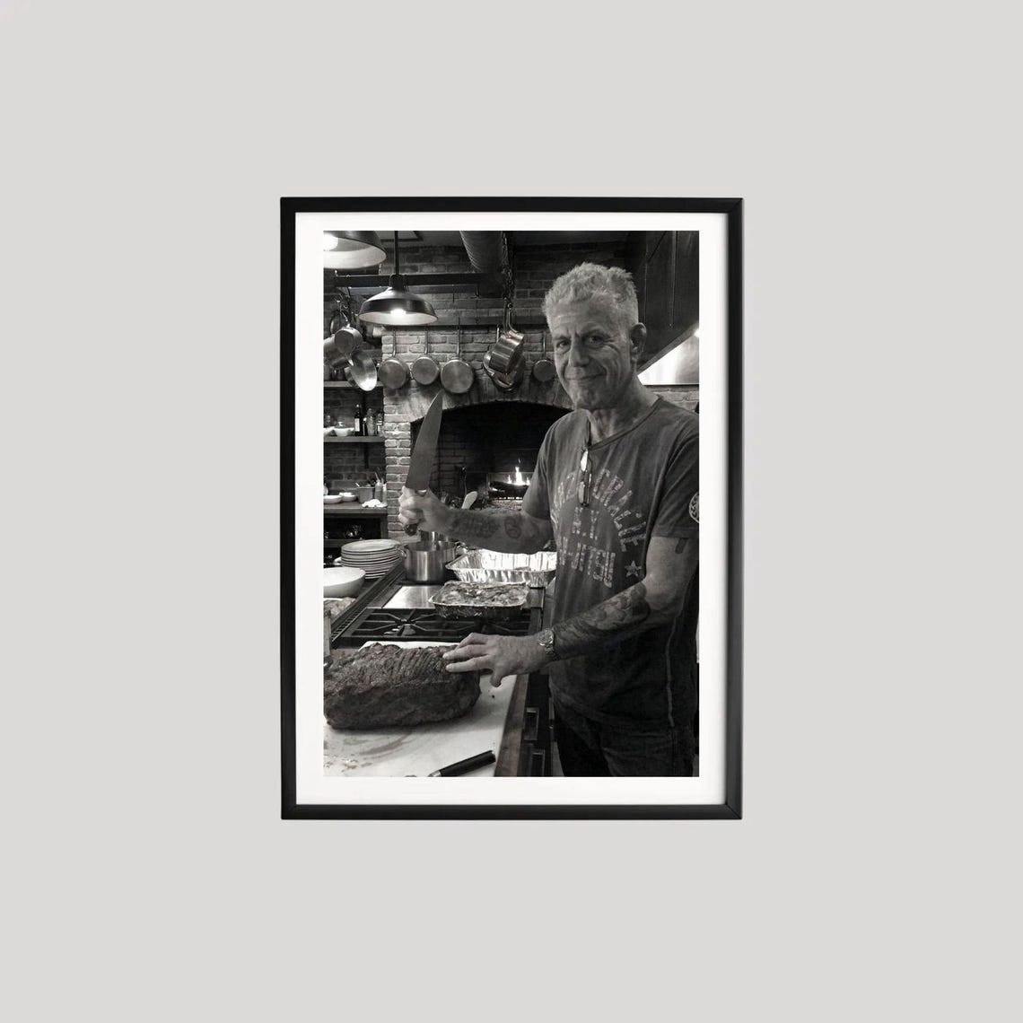 Anthony Bourdain Kitchen Action Scene Black and White Culinary ...