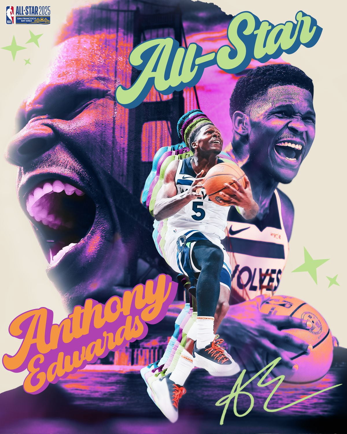 Anthony Edwards All Star 2025 Poster Minnesota Timberwolves NBA ...