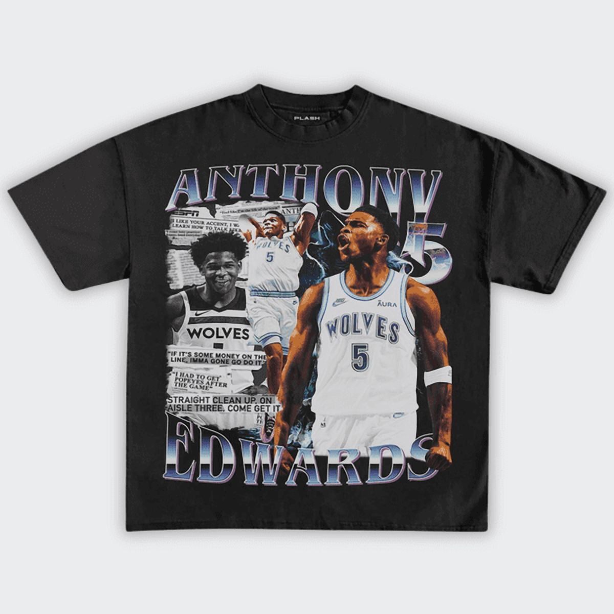 Anthony Edwards Graphic Tee "Woves",Black Color,Size M - Walmart.com