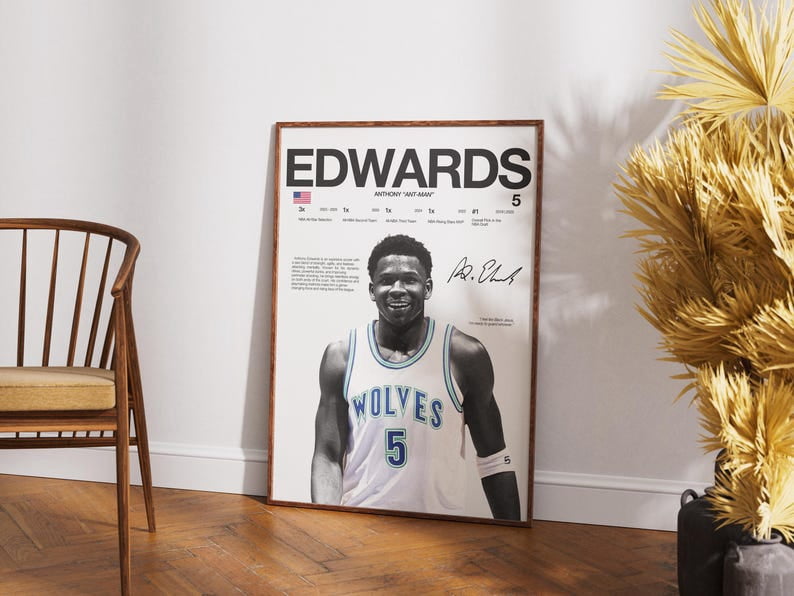 Anthony Edwards Minnesota Timberwolves NBA Basketball Wall Art Poster ...