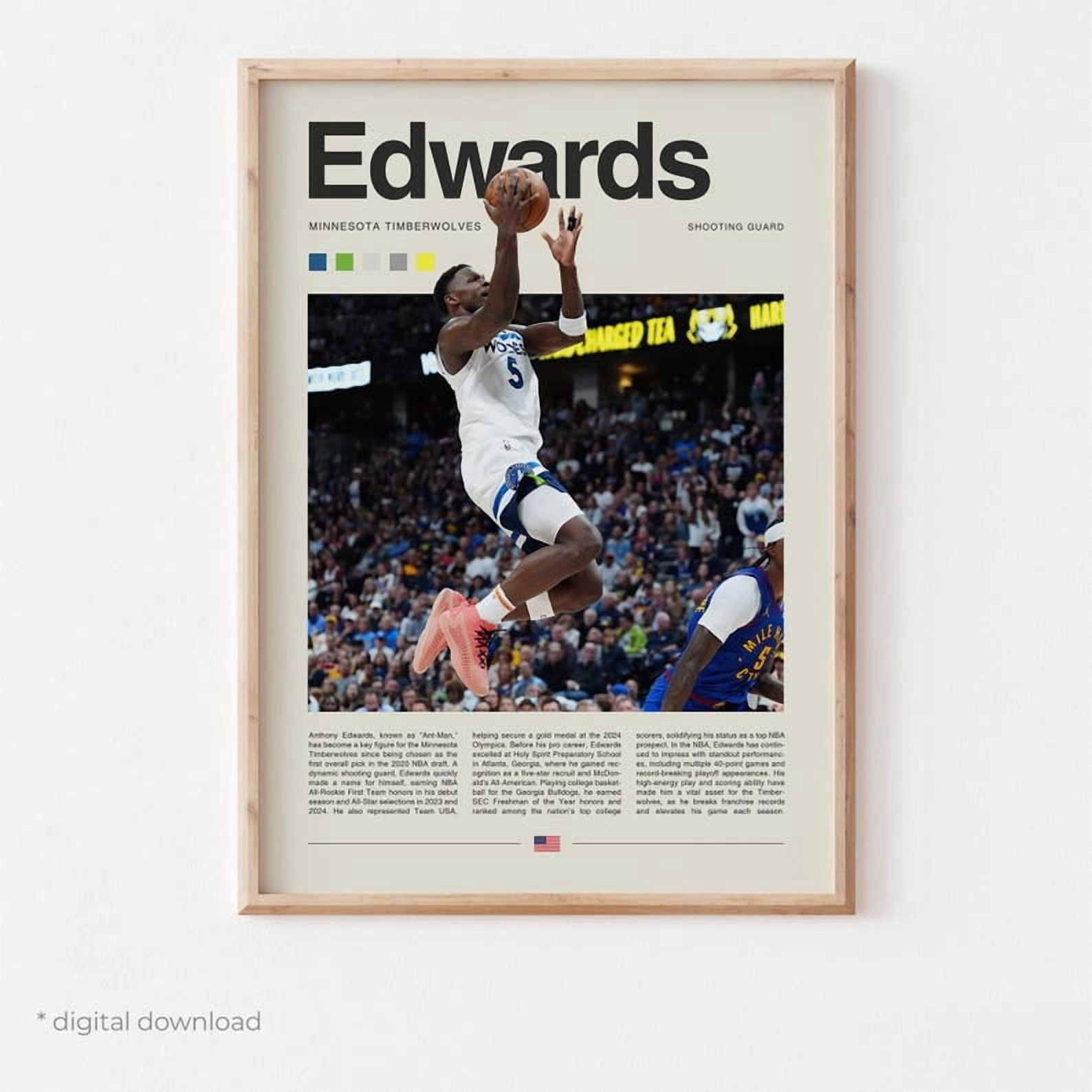 Anthony Edwards NBA Basketball High-Resolution Sports Wall Art Poster ...
