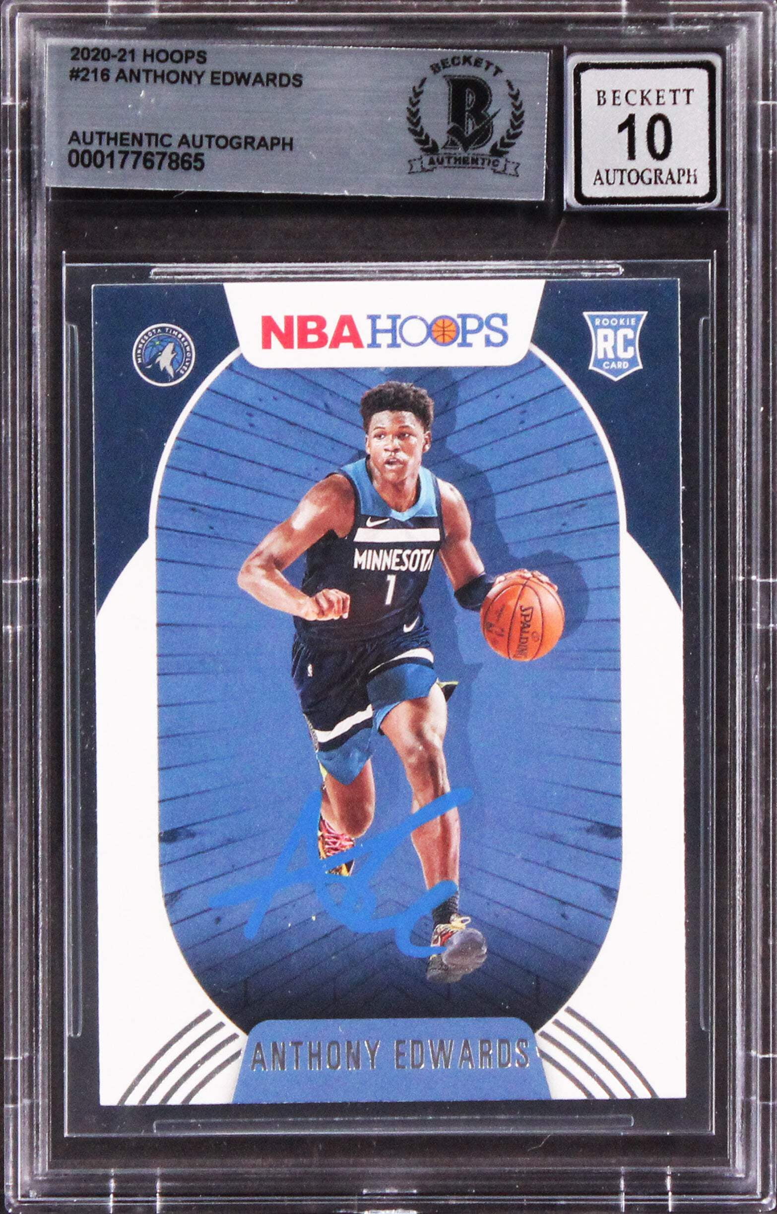 Anthony Edwards Signed 2020 Hoops #216 Rookie Card Auto 10! BAS Slabbed ...