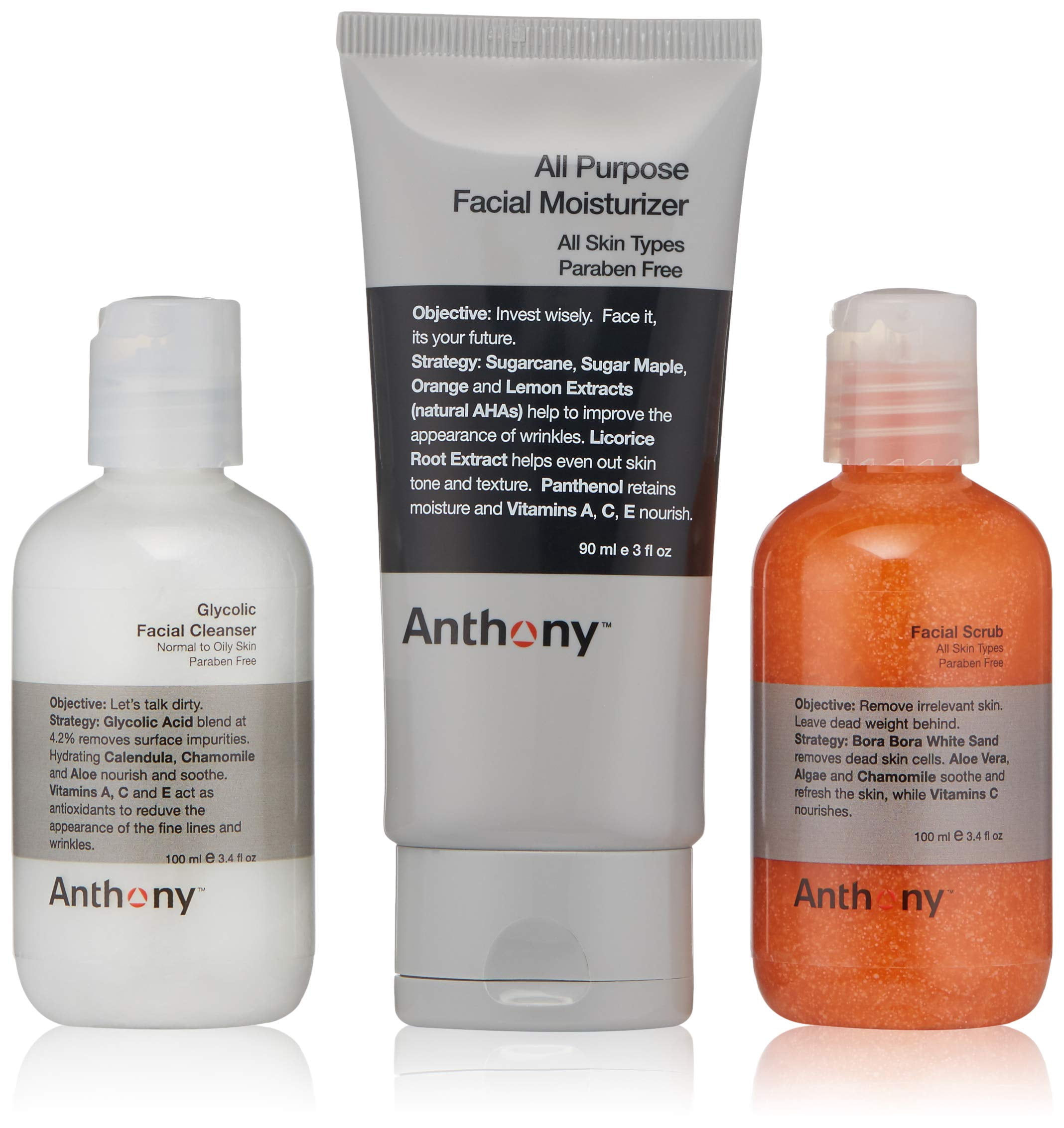 Anthony Face It & Go Kit, Set Includes Glycolic Facial Cleanser 3.4 Fl ...