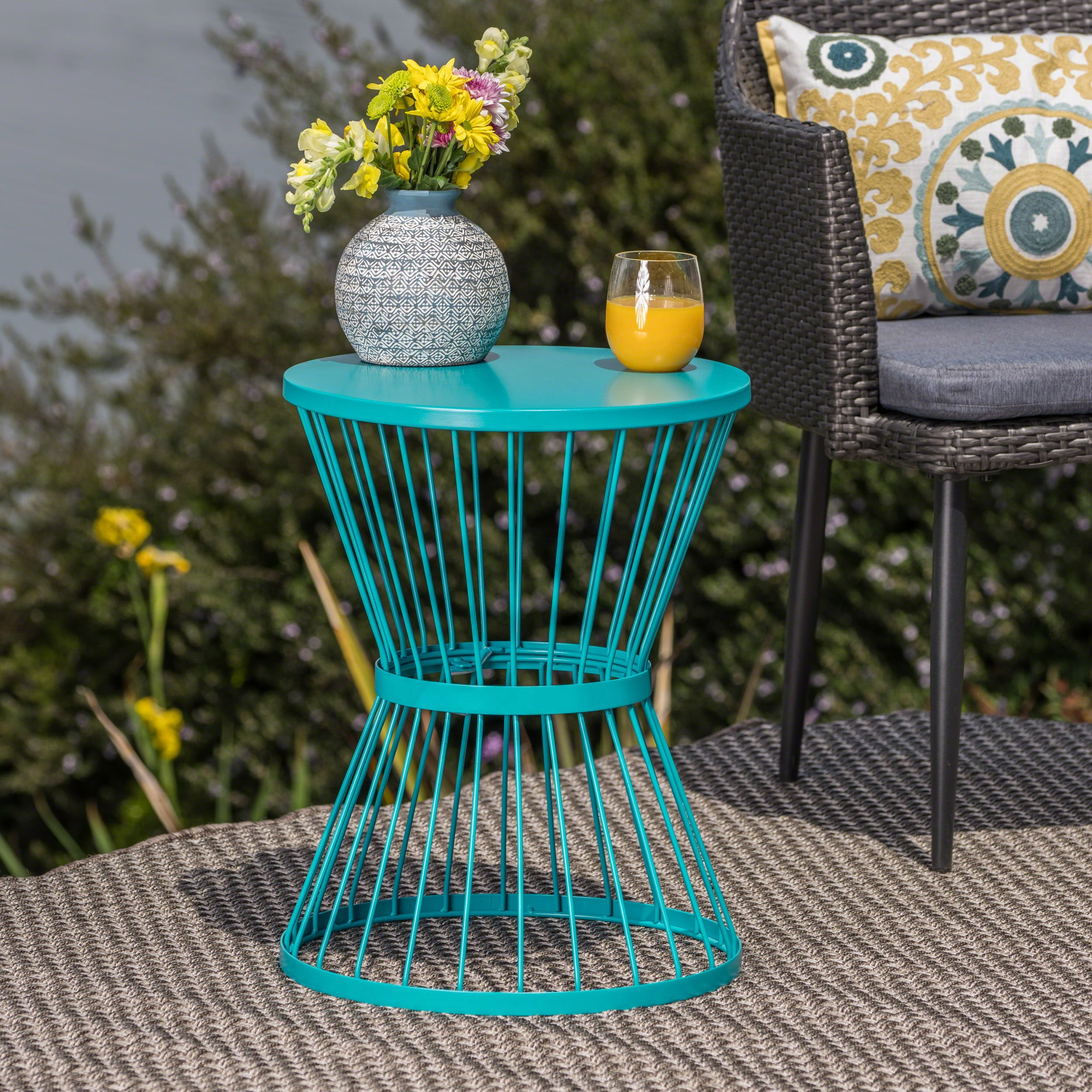 Anthony Outdoor 16 Inch Iron Side Table Matte Teal