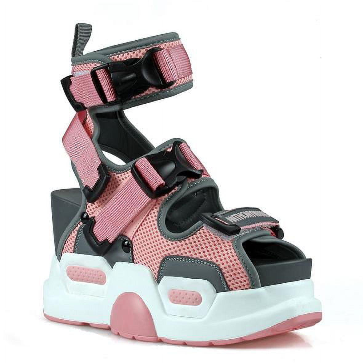 Anthony Wang Mulberry-03 Pink Cranberry Chunky Platform Wedge Strappy ...