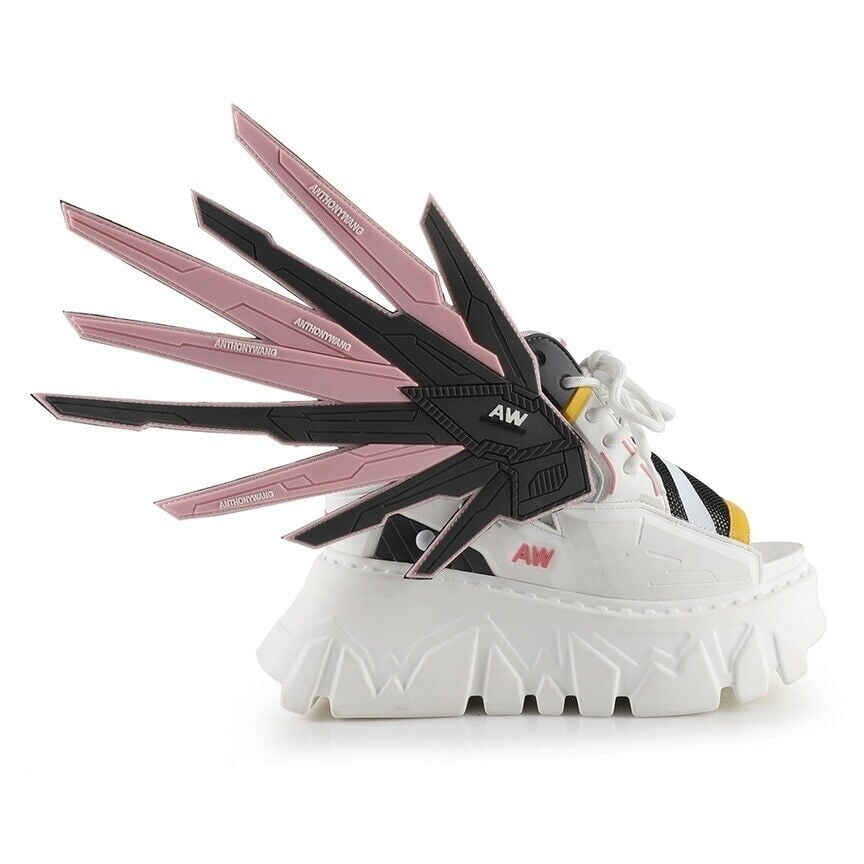 Anthony Wang Punk Rave White Wedge Women Winged Open Toe Platform ...