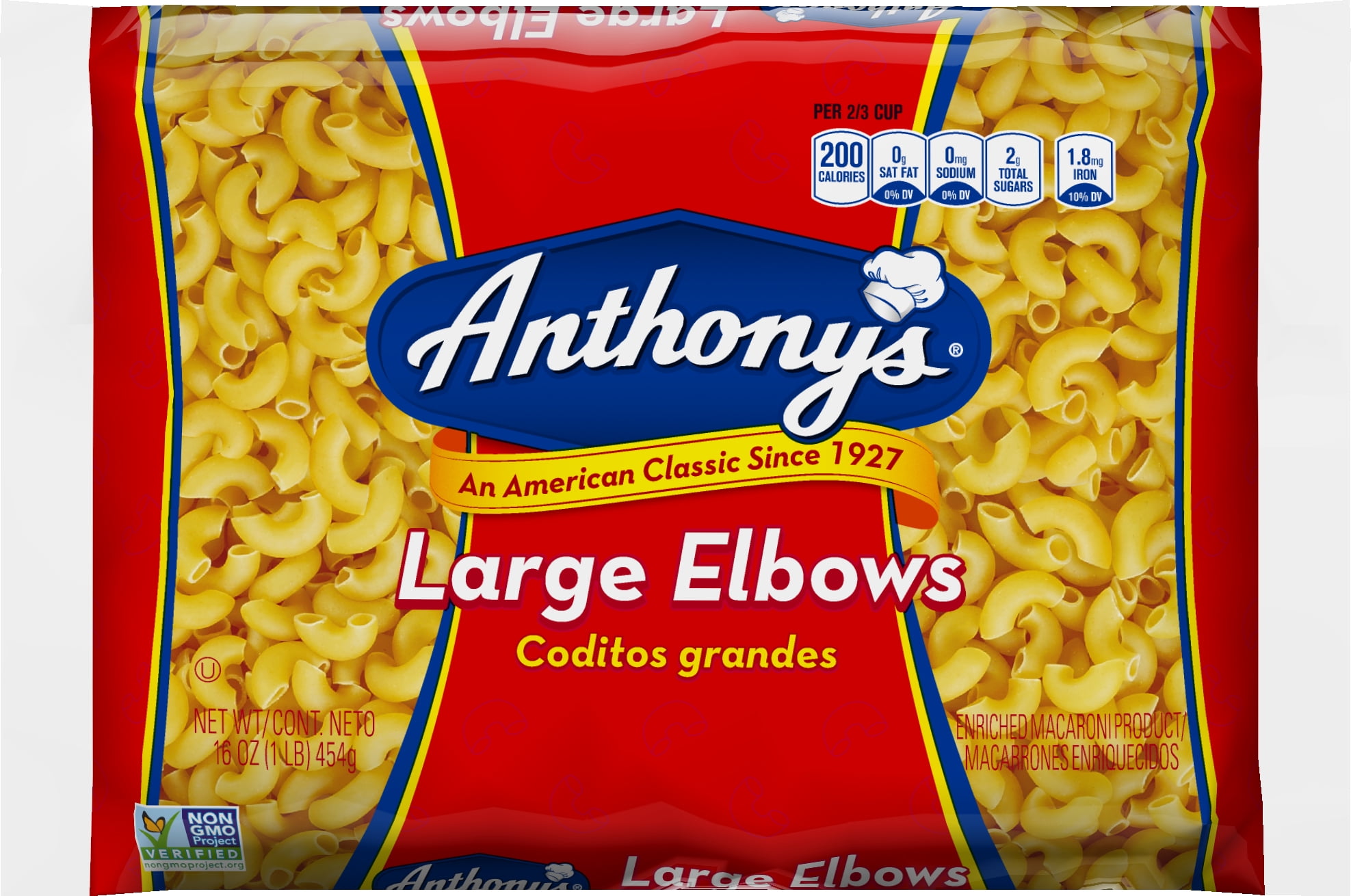 Anthony's Pasta Large Elbows 16 oz for Classic Italian-American Recipes ...