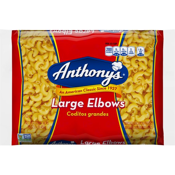 Anthony's Pasta Large Elbows 16 oz for Classic Italian-American Recipes ...